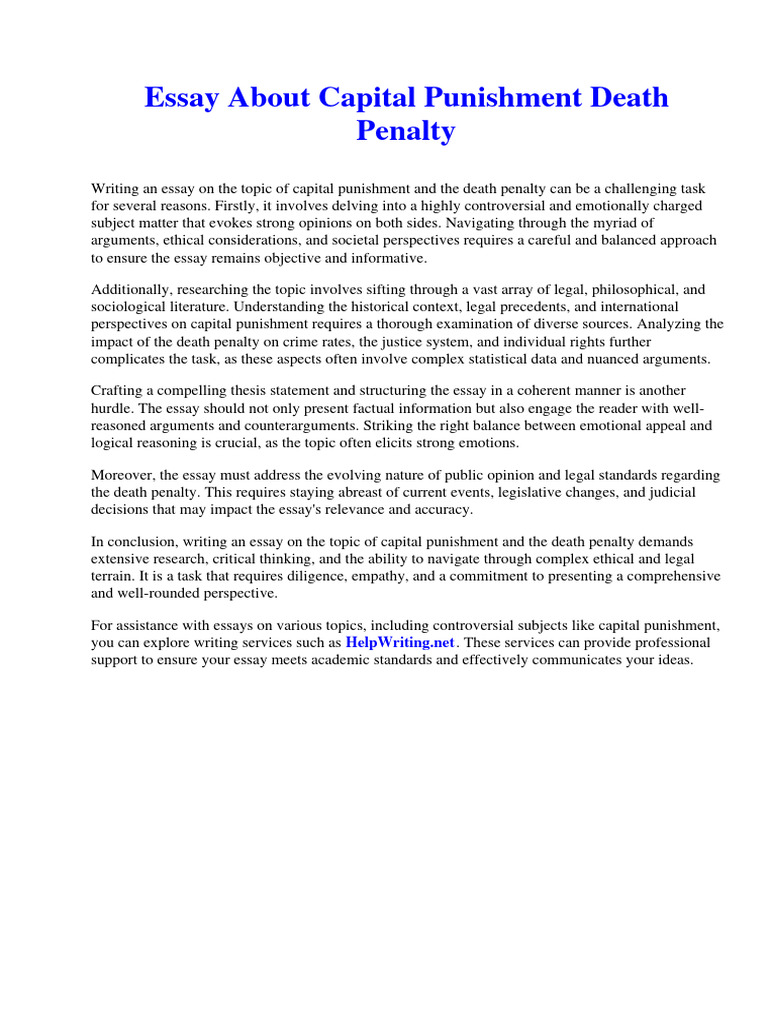 Essay About Capital Punishment Death Penalty | PDF | Characters In ...