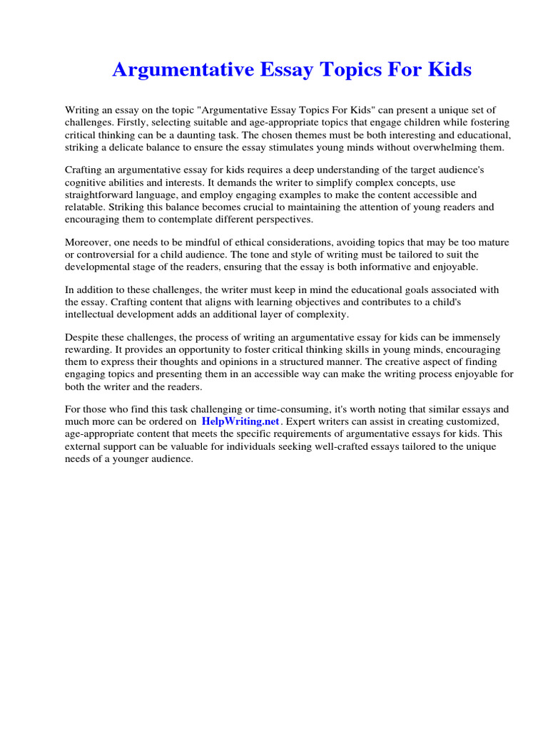 Argumentative Essay Topics For Kids | PDF | Communism | Sea Turtle