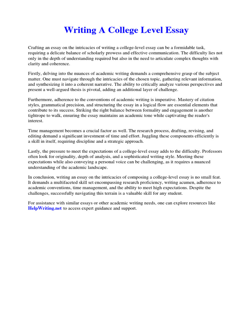 Writing A College Level Essay | PDF | Essays