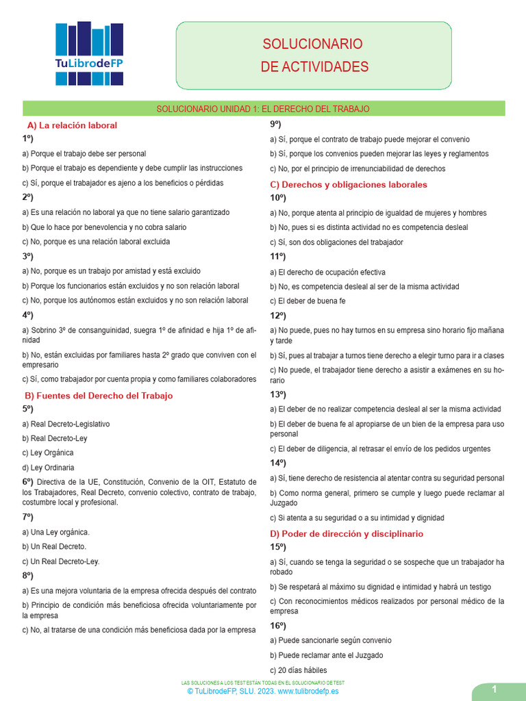 Solucionario UD 1 FOL | PDF | Derecho laboral | Justicia