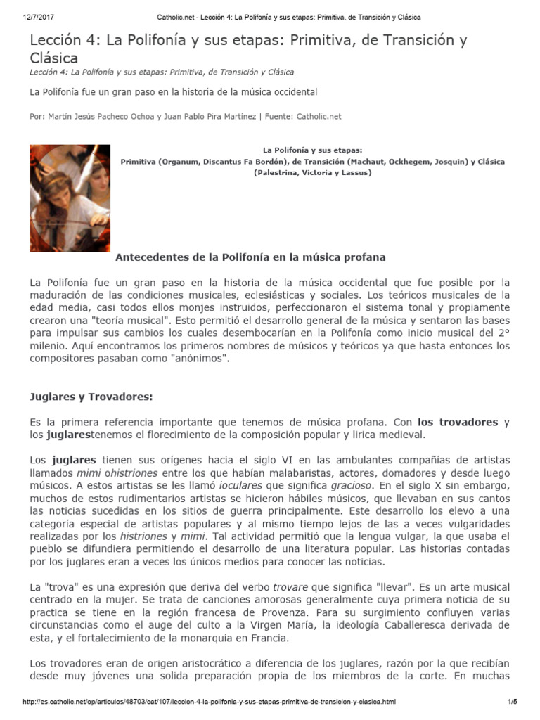 Lección 4 - 00 La Polifonía y sus etapas | PDF | Las artes escénicas ...