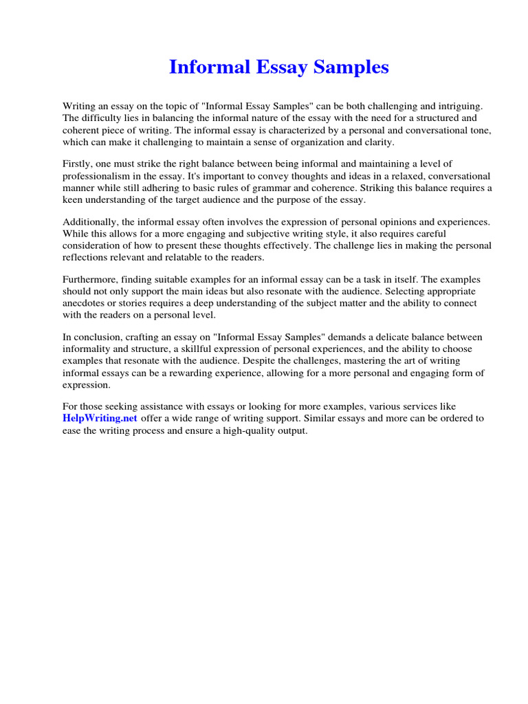 Informal Essay Samples | Download Free PDF | Essays