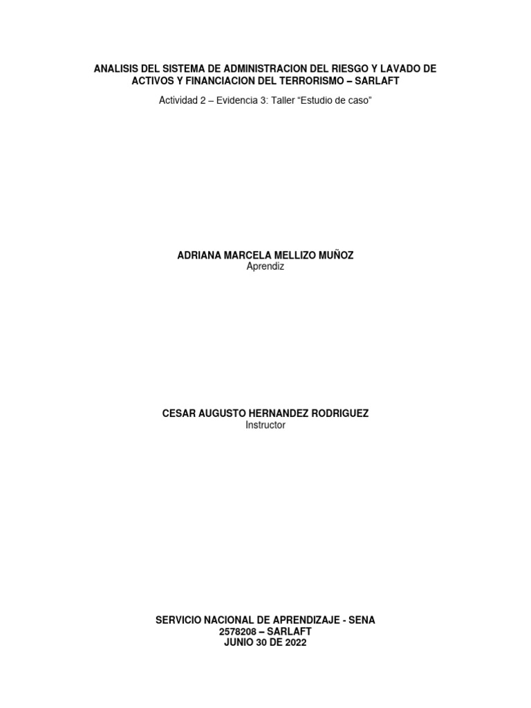 Actividad 2 - Evidencia 3 Taller "Estudio de Caso" | PDF | Bancos | Lavado de dinero