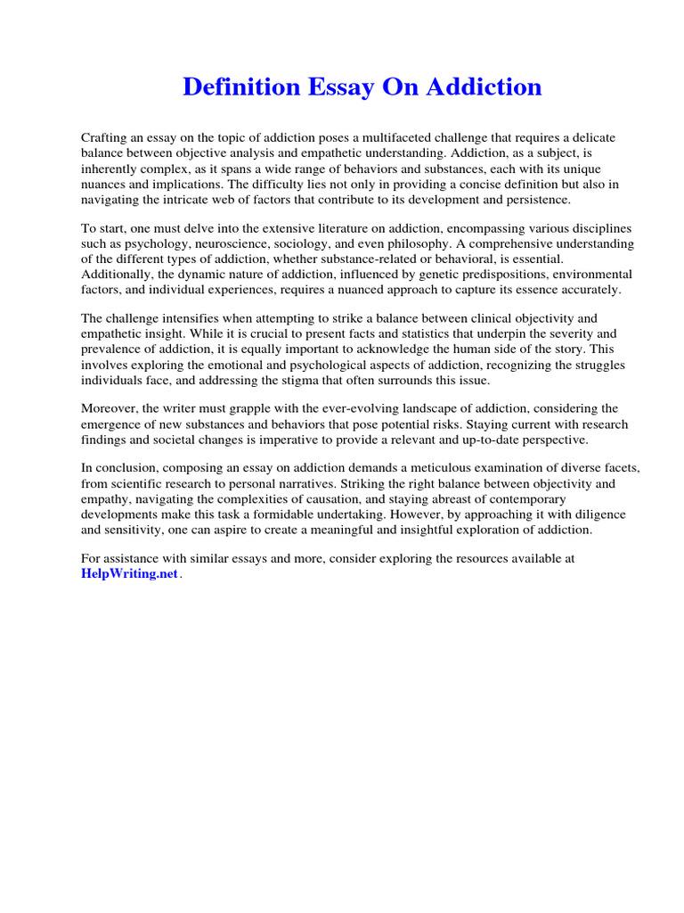 Definition Essay On Addiction | PDF | Id | Vegetables