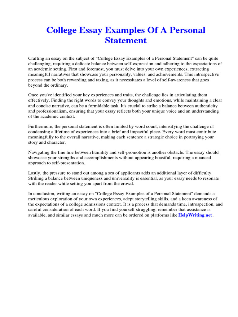 College Essay Examples of A Personal Statement | PDF | Unconscious Mind ...