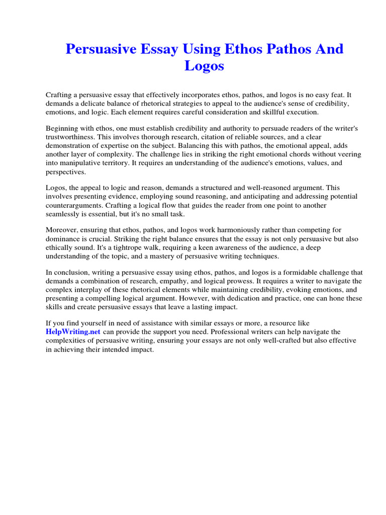 Persuasive Essay Using Ethos Pathos and Logos | PDF | Credibility ...