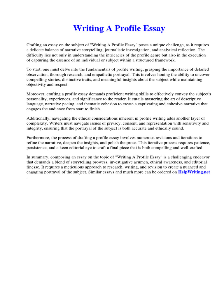 Writing A Profile Essay | Download Free PDF | Narrative | Essays