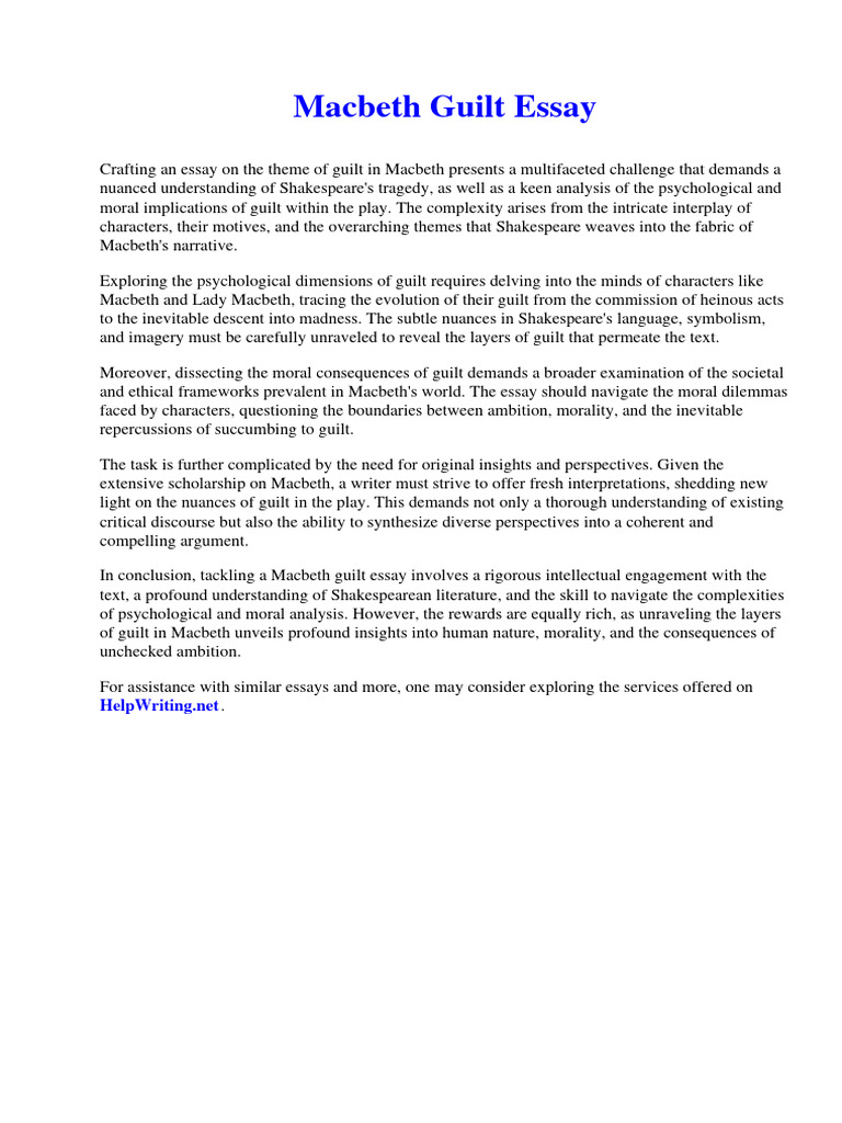 Macbeth Guilt Essay | PDF | Macbeth | Guilt (Emotion)