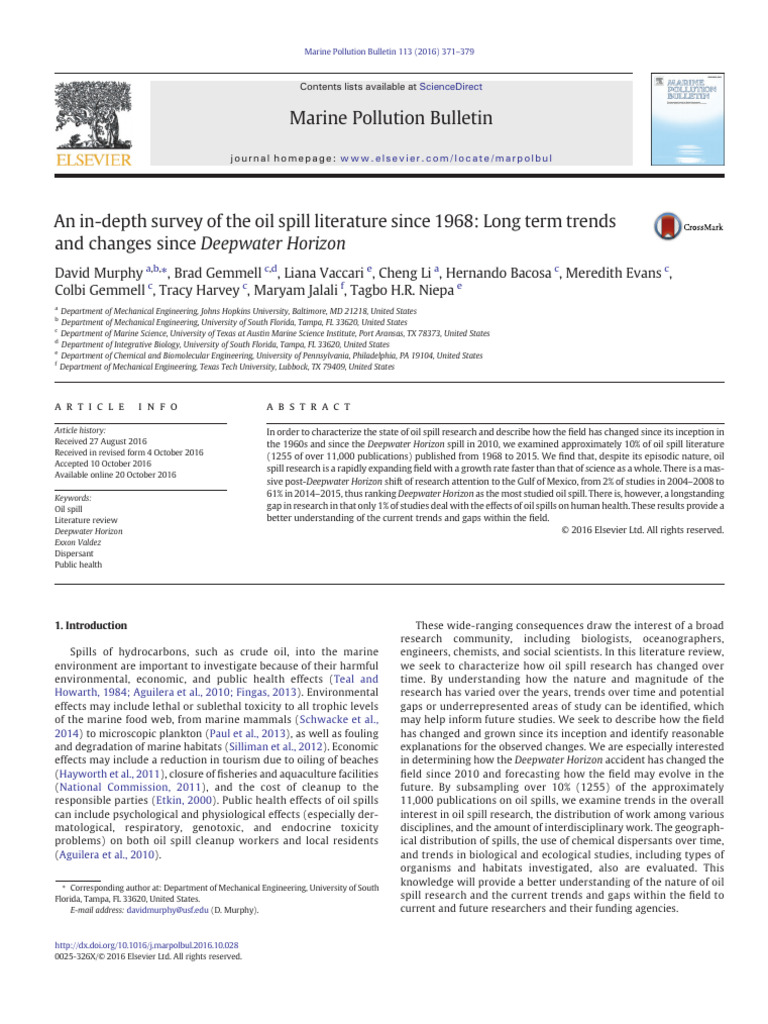 An In-Depth Survey of The Oil Spill Literature Since 1968 | PDF | Oil ...