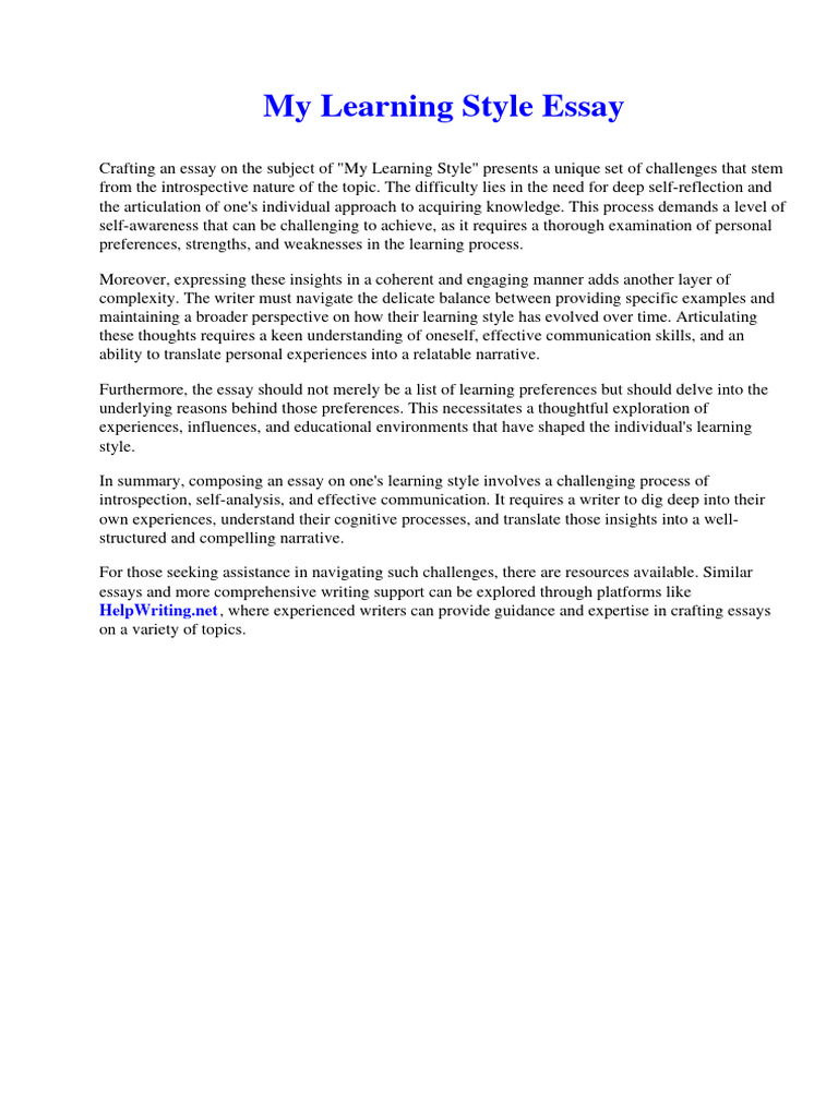 My Learning Style Essay | PDF | Learning | Puritans