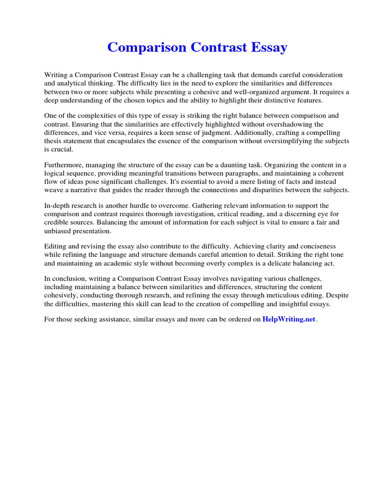 Comparison Contrast Essay | PDF | Schema (Psychology) | Essays