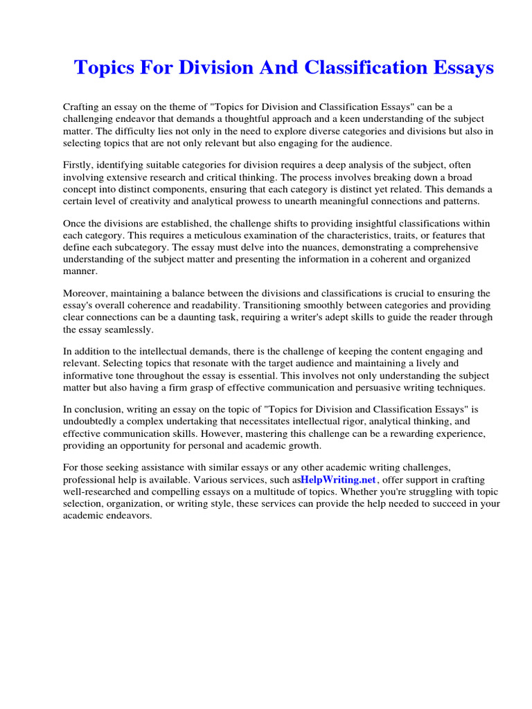 Topics For Division and Classification Essays | PDF | Attention Deficit ...