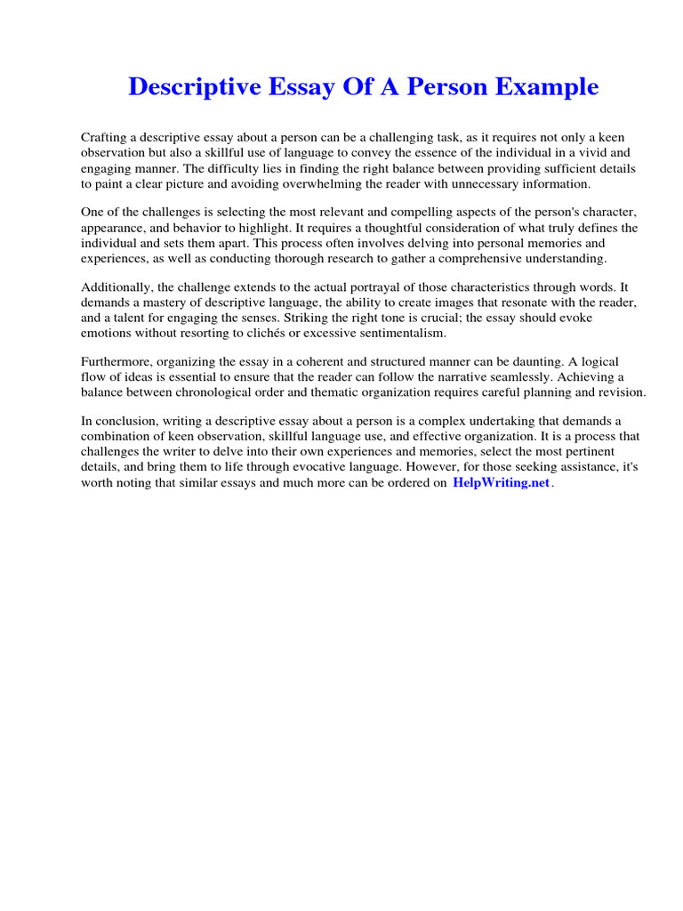 Descriptive Essay of A Person Example | PDF | Ethan Frome | Essays