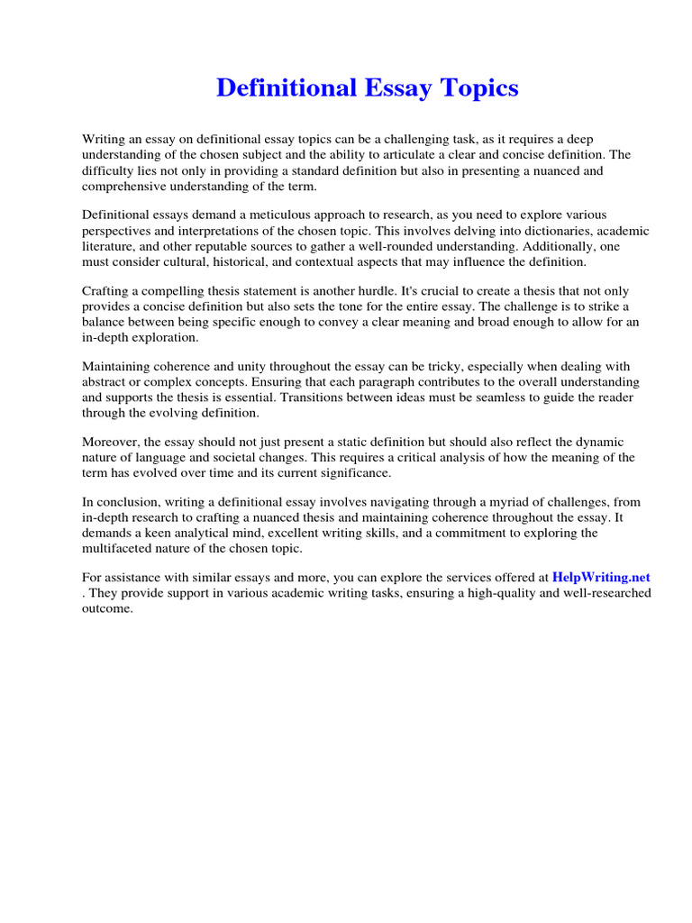 Definitional Essay Topics | PDF | Essays | Marriott International
