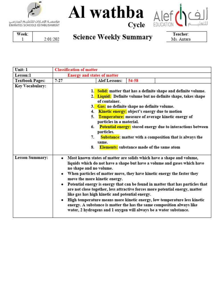 Energy and States of Matter Overview | PDF | Matter | Gases
