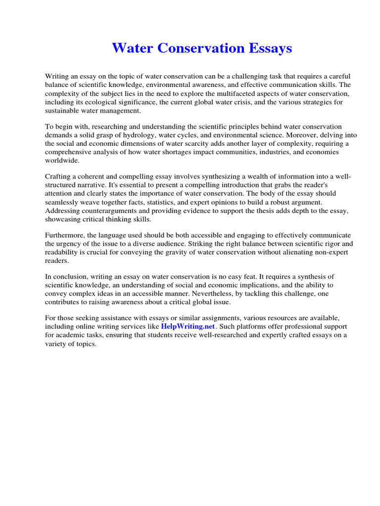 Water Conservation Essays | PDF | Essays | Conservation Biology