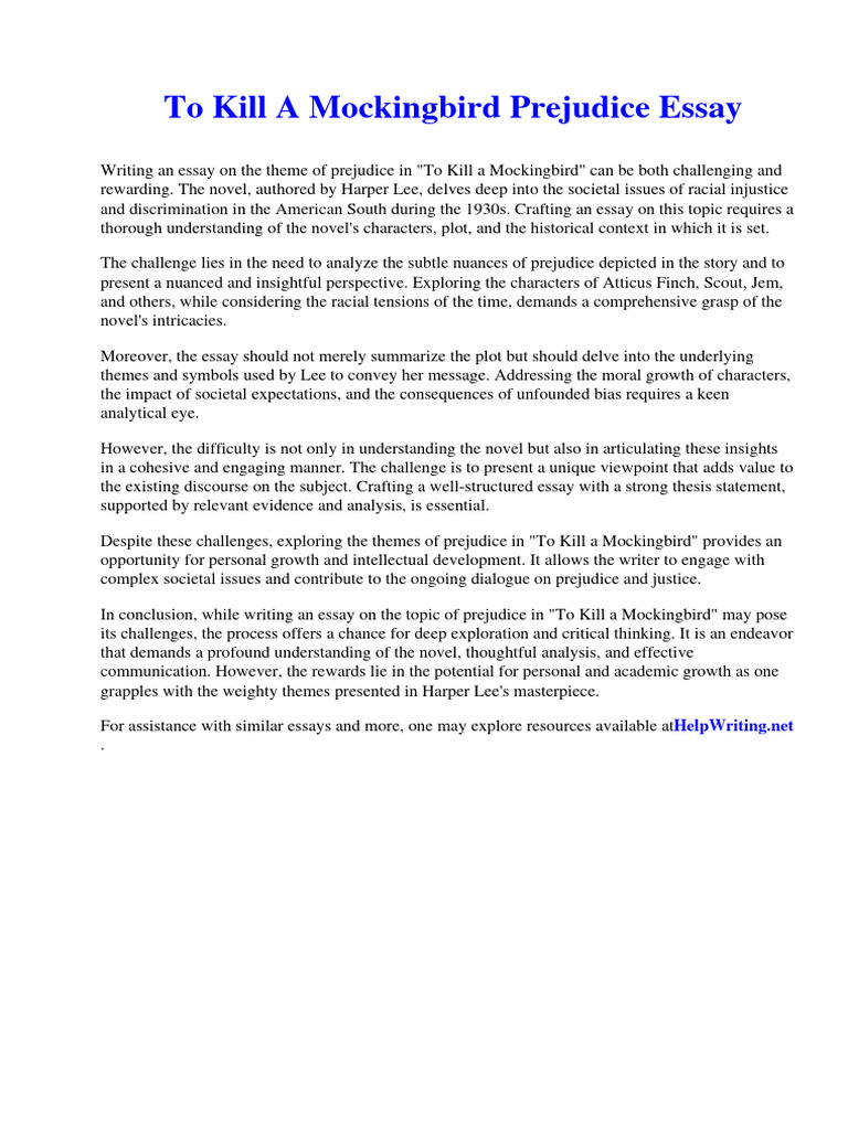 To Kill A Mockingbird Prejudice Essay | PDF | To Kill A Mockingbird ...