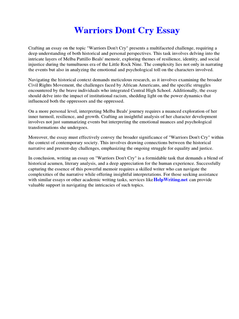 Warriors Dont Cry Essay | Download Free PDF | Search Engine Optimization