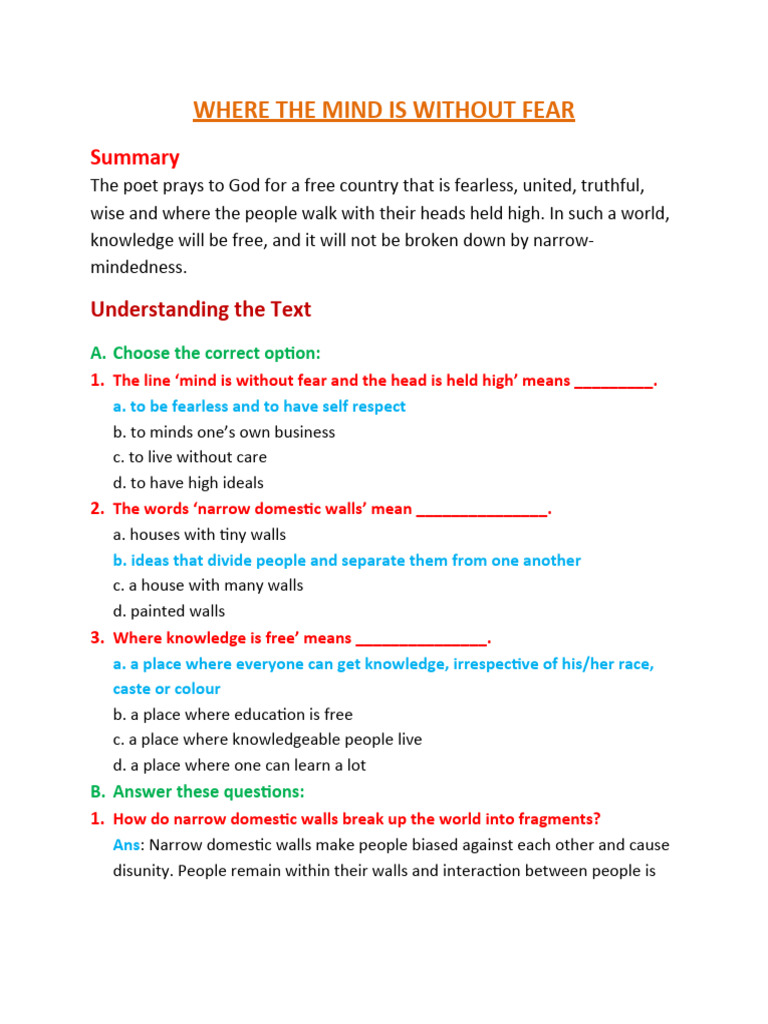 Where The Mind Is Without Fear | PDF | Perfection | Mind