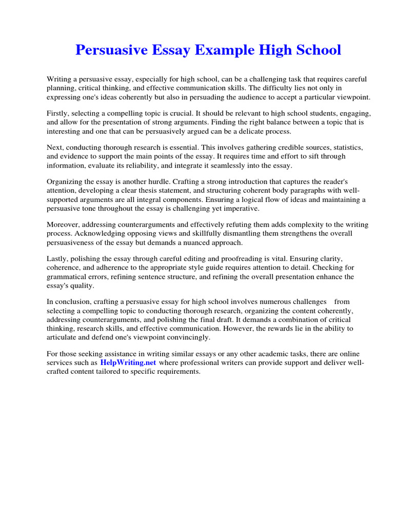 Persuasive Essay Example High School | Download Free PDF | Essays | Anger