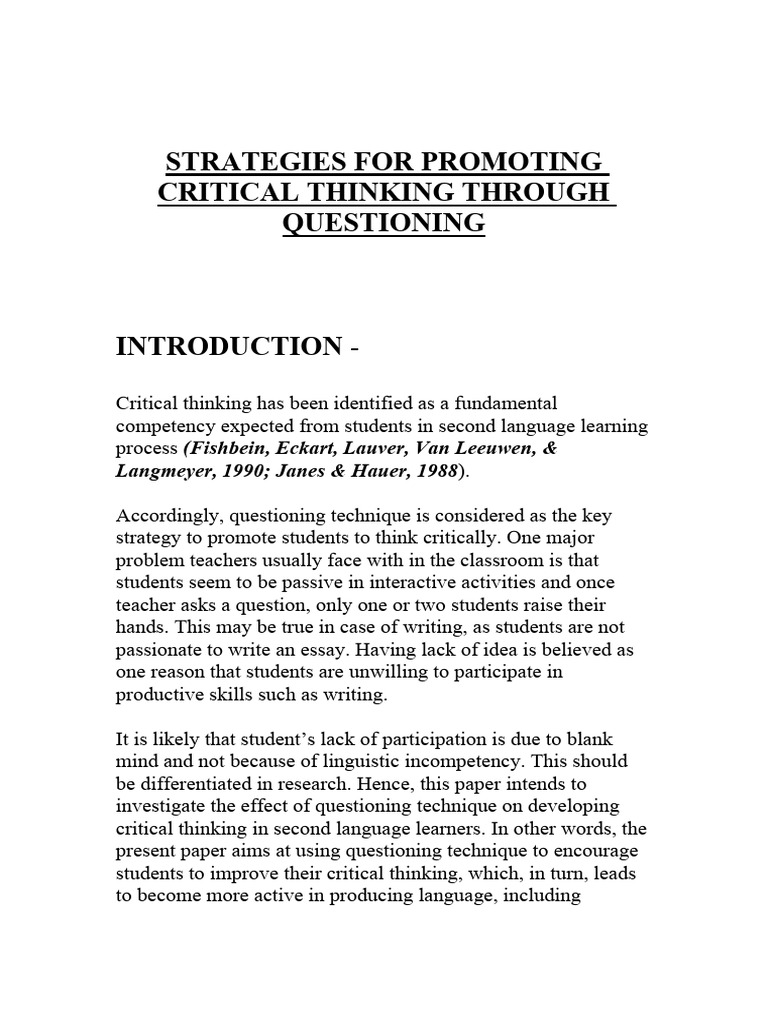 Promoting Critical Thinking via Questioning | PDF | Critical Thinking ...