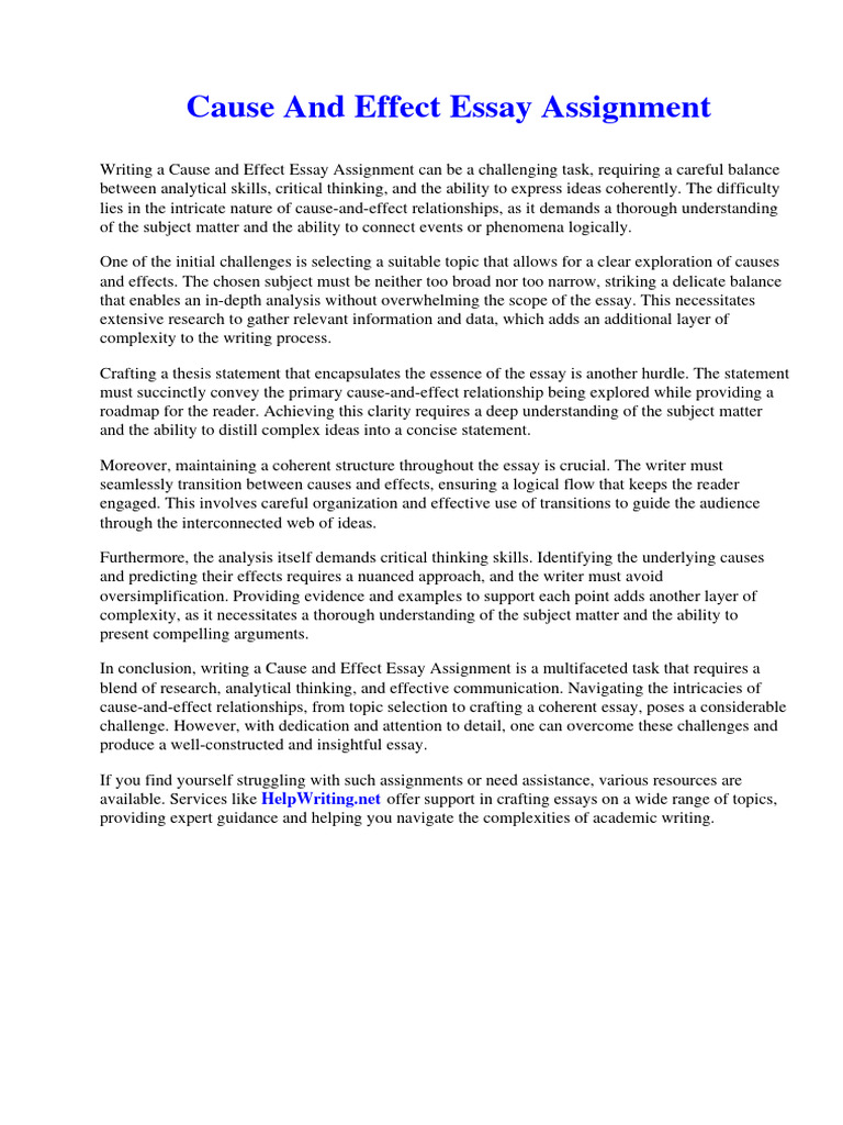 Cause and Effect Essay Assignment | PDF | Essays | Cognitive Science
