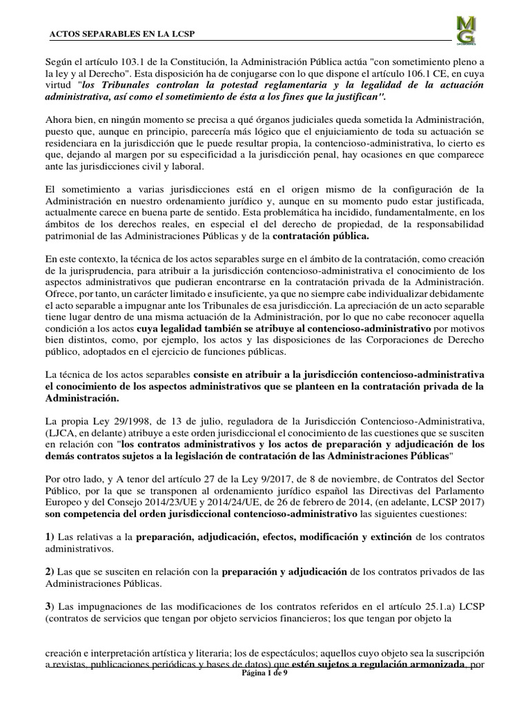 Actos Separables en La LCSP | PDF | Jurisdicción | Ciencias Políticas