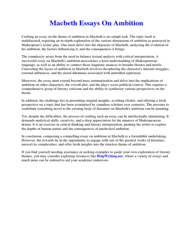 Macbeth Essays On Ambition | PDF | American Express