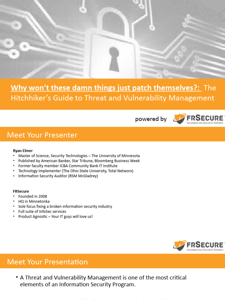 Threat and Vulnerability Management - Ryan Elmer - Frsecure | PDF | Vulnerability (Computing ...