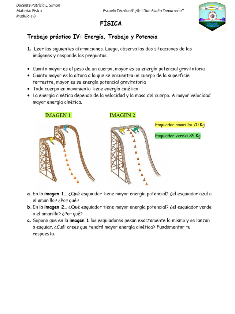 TP 3 - Energia, Trabajo y Potencia | PDF | Energía potencial | Masa