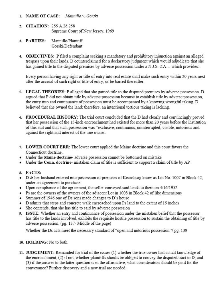 Mannillov Gorski | PDF | Adverse Possession | United States Case Law