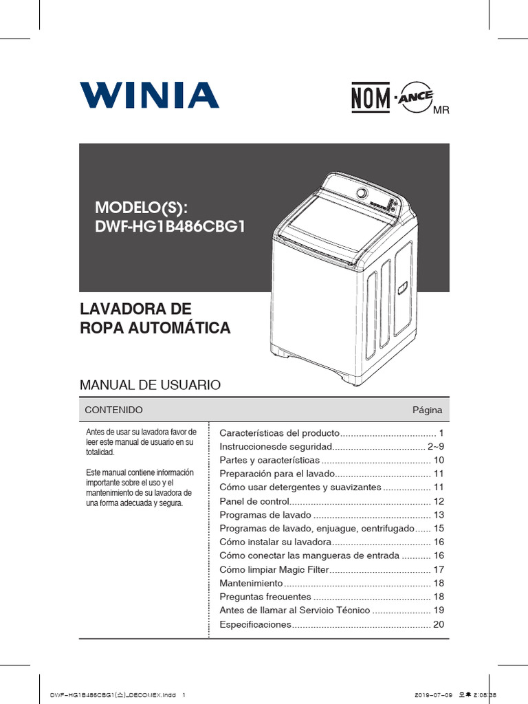 Manual Lavadora Winnia. | PDF | Lavadora | Agua