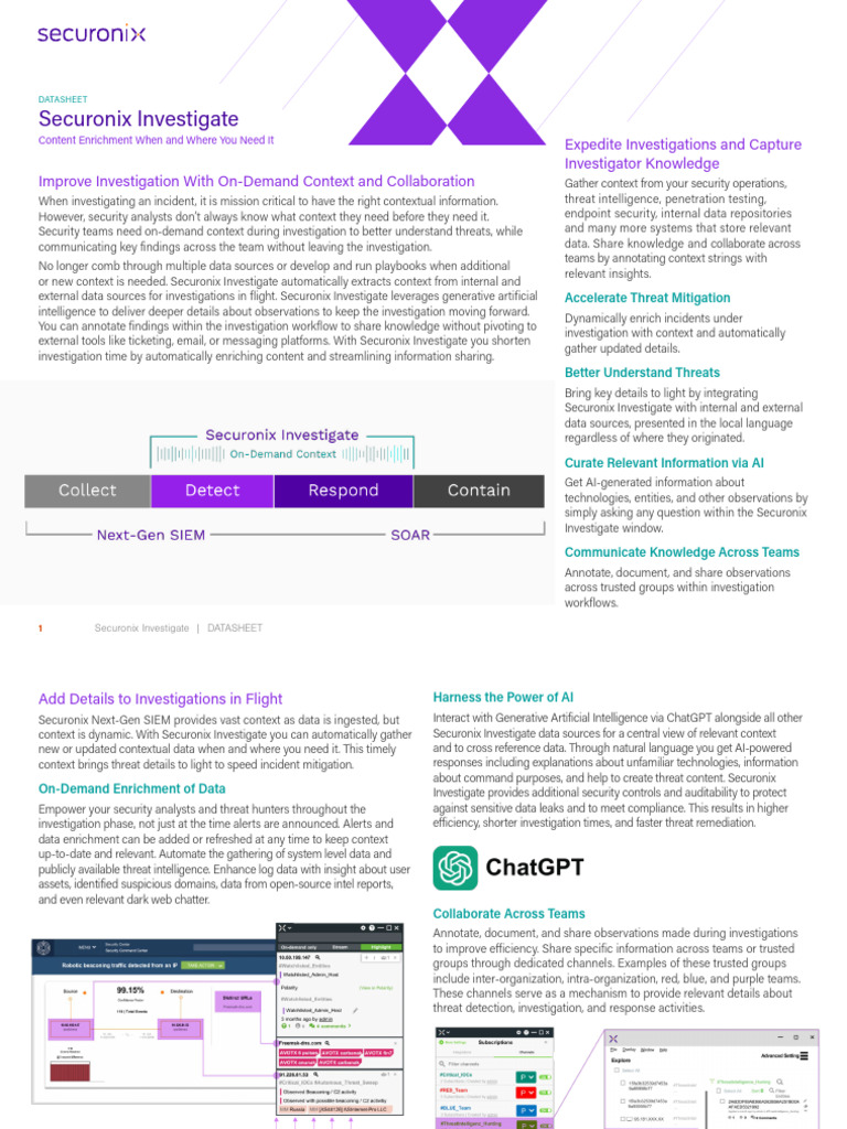 Securonix Investigate DS PT 072023 | PDF | Data | Information