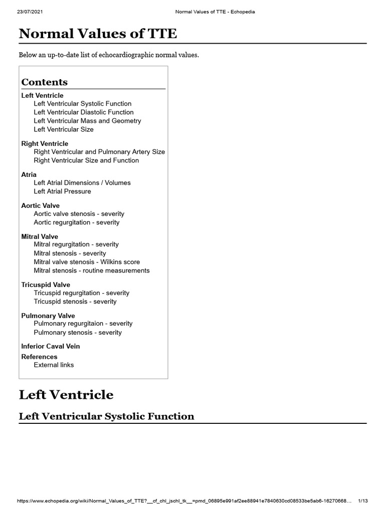 Echocardiographic Normal Values | PDF | Ventricle (Heart) | Heart Valve