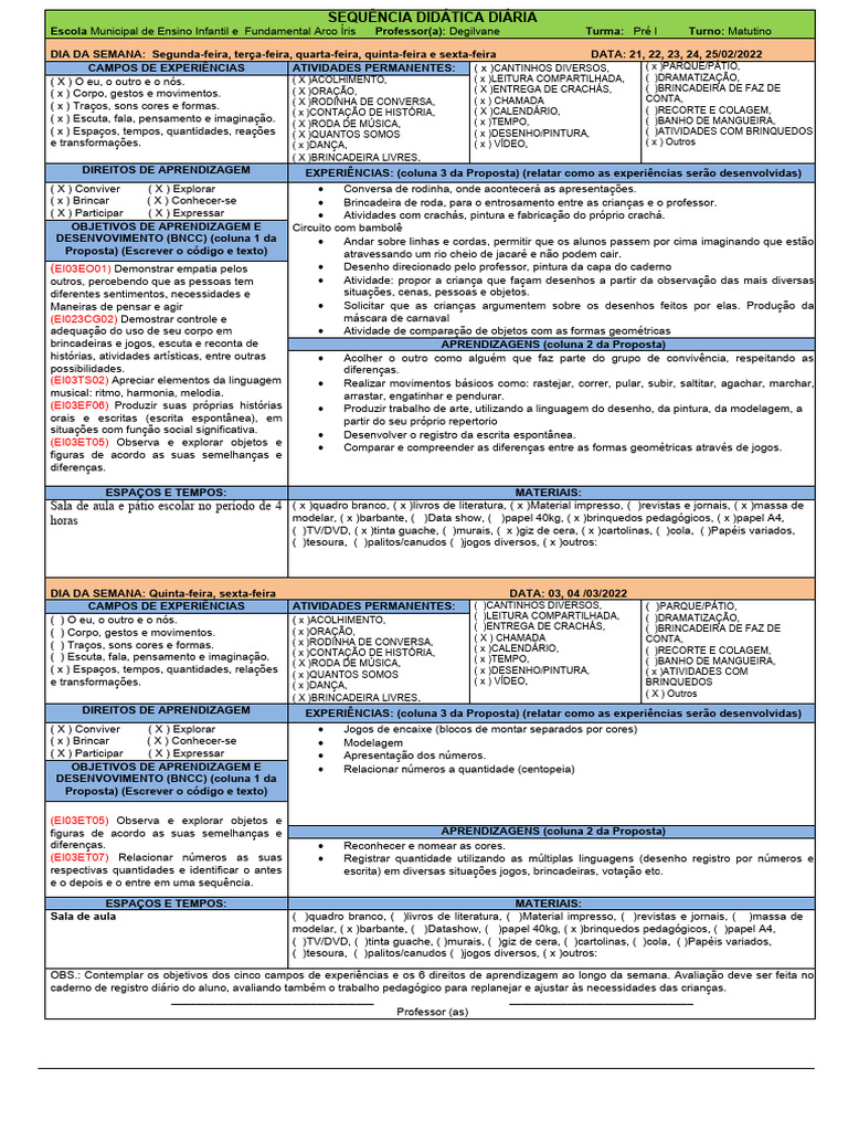 Sequência Didatica Ed. Infantil | PDF | Aprendizado | Pedagogia