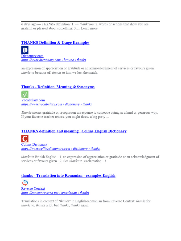 THANKS Definition & Usage Examples | PDF | Gratitude | Dictionary