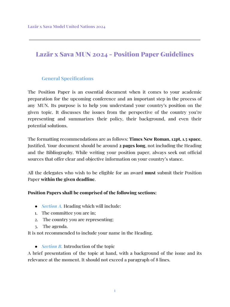 MUN 2024: Position Paper Guide | PDF