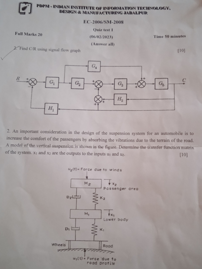 Control Systems Quiz 1 | PDF