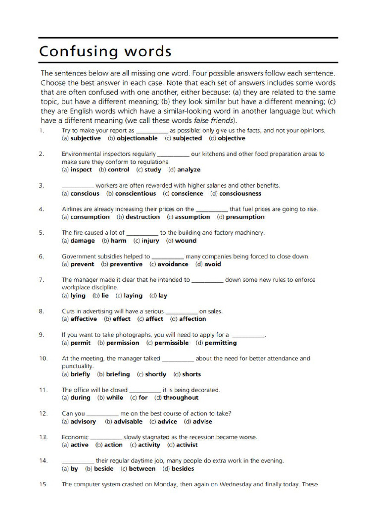 English Confusing Words Exercise | PDF