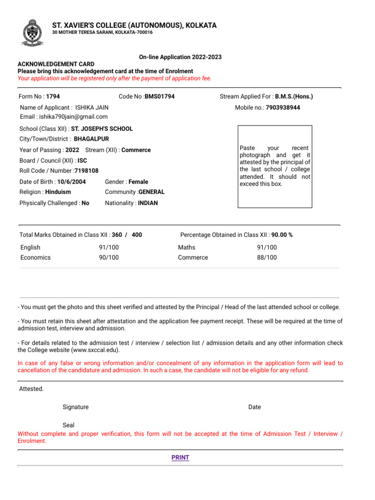 SXC - BMS Honours Acknowledgement Card | PDF