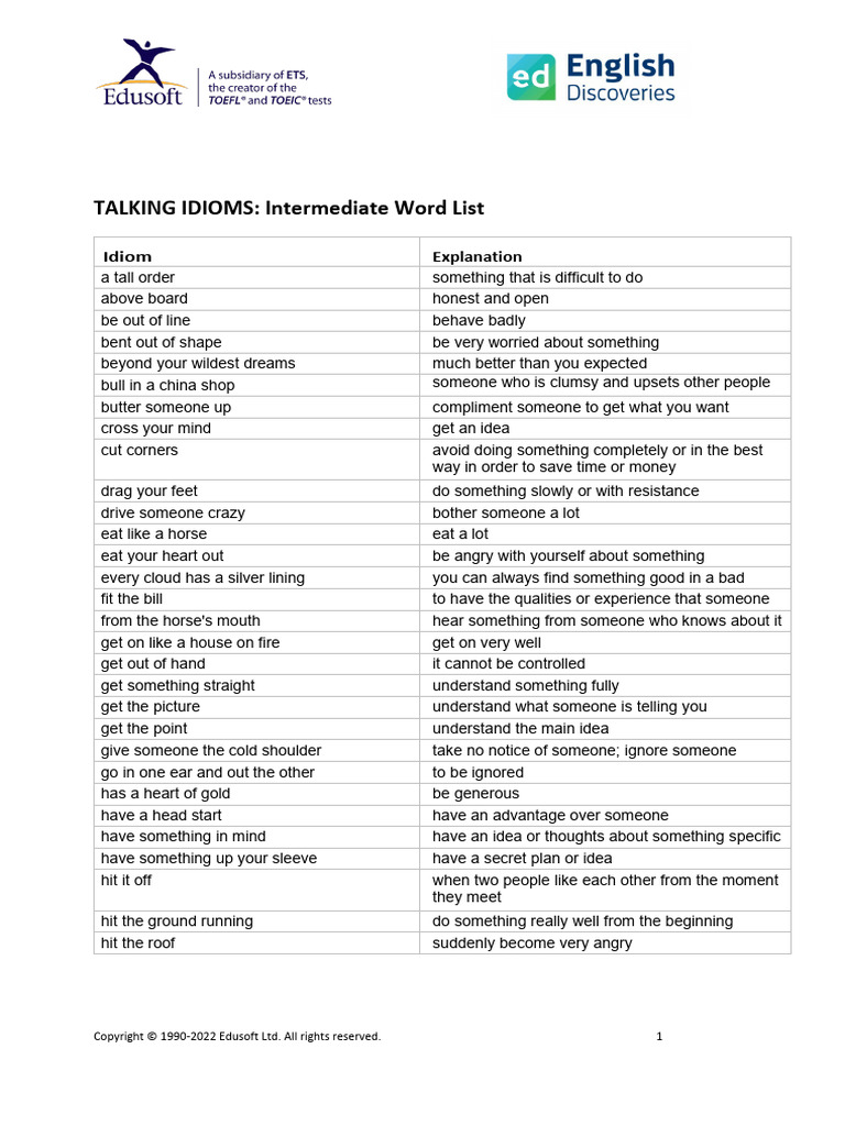 English Idioms Intermediate | PDF