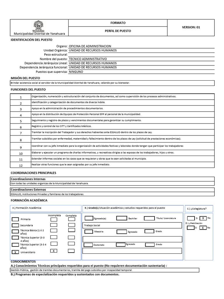 Perfil de Puesto de Tecnico Administrativo Tecadm Urh | Descargar ... Perfil de Puesto de Tecnico Administrativo Tecadm Urh | Descargar ...