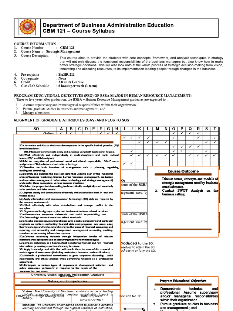 CBM 121 - Strategic Management - Narciso - Rev 5 1 | PDF | Strategic Management | Strategic Planning
