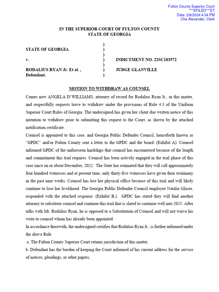 Motion to Withdraw as Counsel for Ryan | PDF | Lawyer | Justice