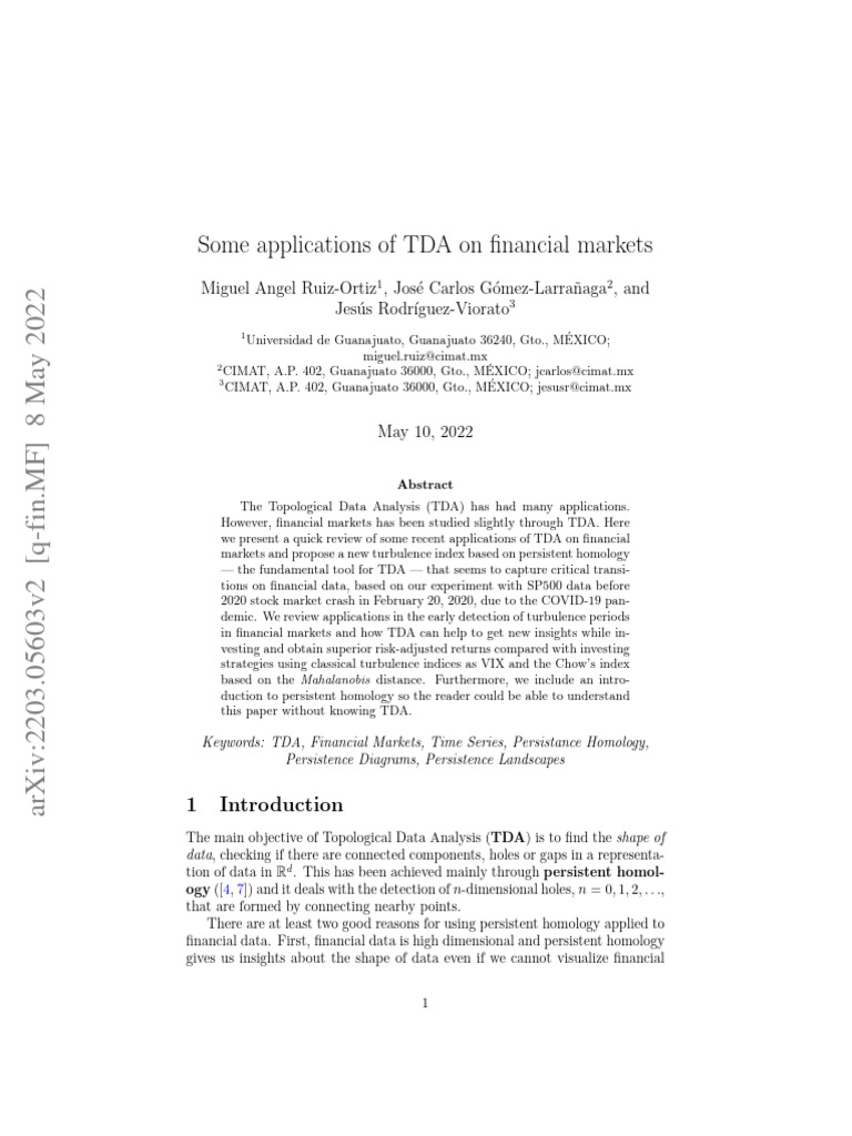 TDA Applications in Financial Markets | PDF | Stock Market Index