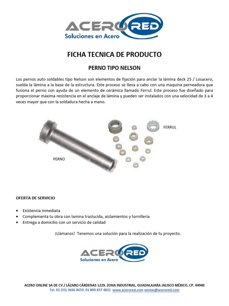 Ficha Técnica de Pernos Tipo Nelson | PDF