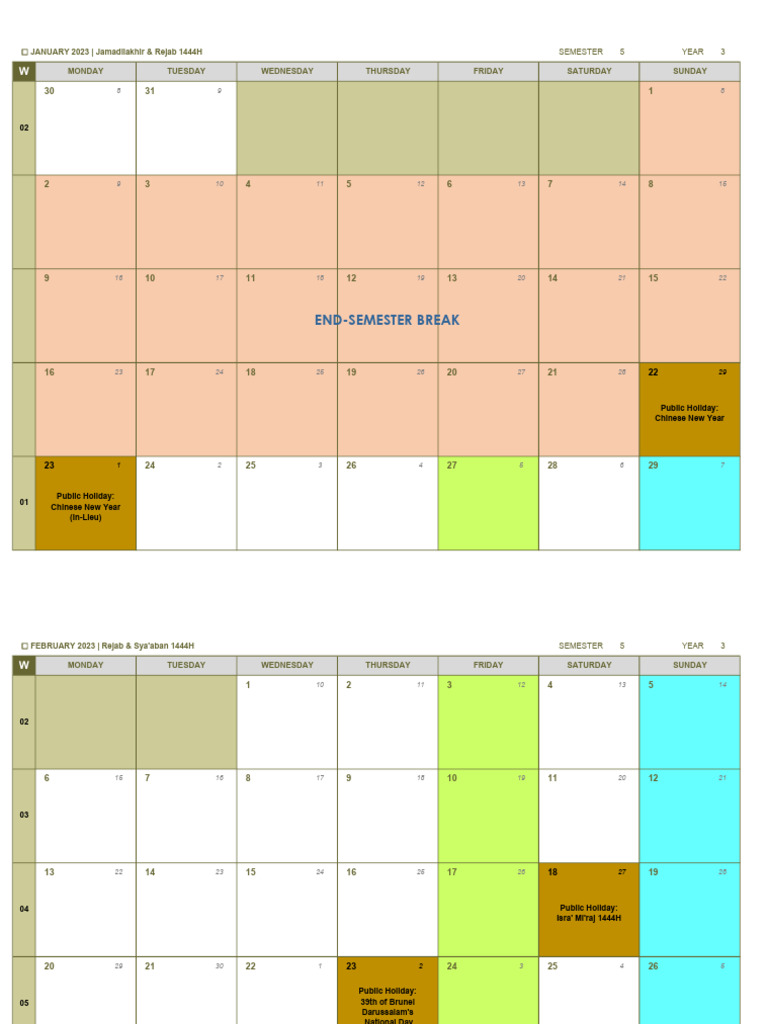 Student Personal Calendar 2023 (Semester 5) | PDF | Academic Term ...