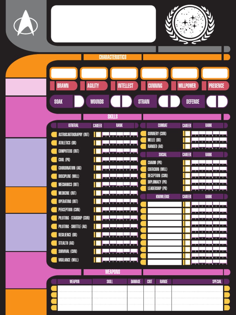Star Trek Genesys Character Sheet | PDF | Role Playing Games | Gaming