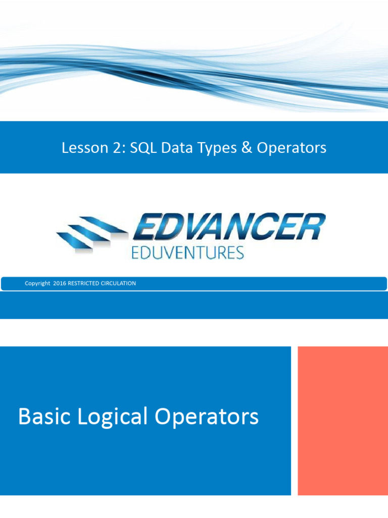 Basic Logical Operators in SQL | PDF | Boolean Data Type | Data Basic Logical Operators in SQL | PDF | Boolean Data Type | Data