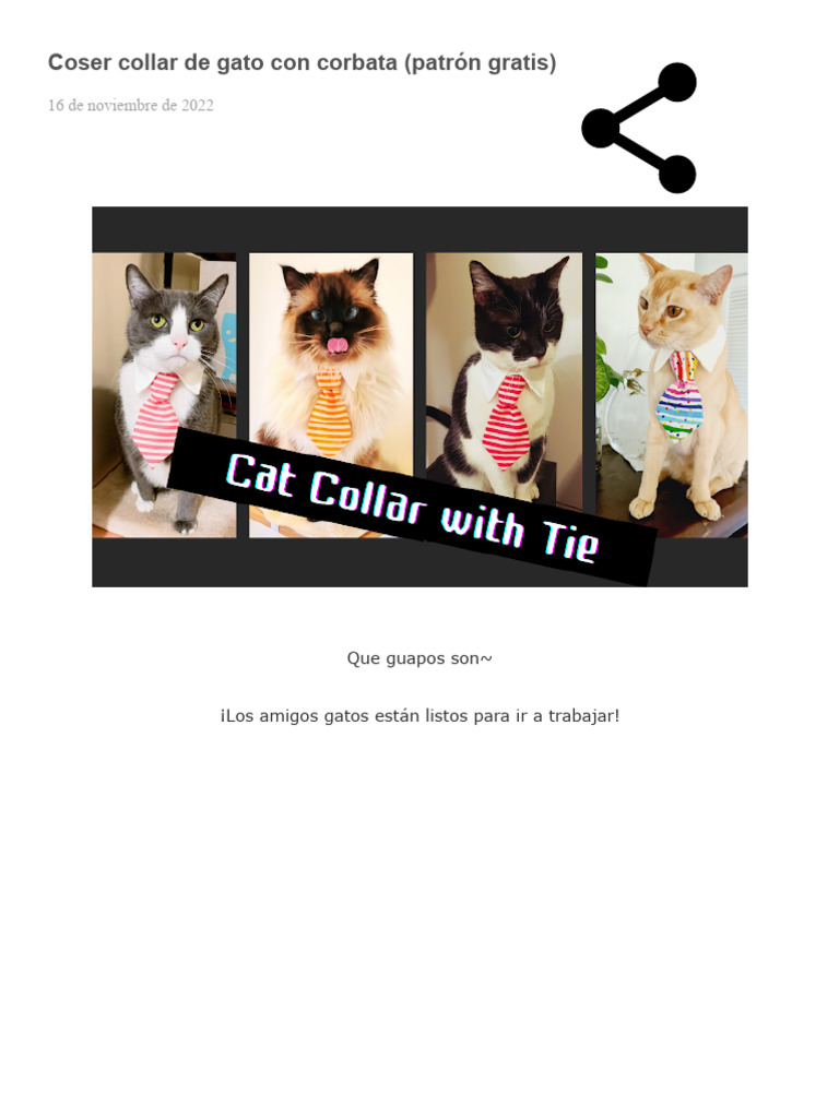 Coser Collar de Gato Con Corbata (Patrón Gratis) | PDF